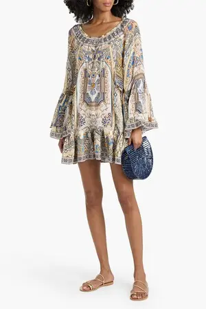 Camilla Crystal-embellished Ruffled Silk Crepe De Chine Mini Dress