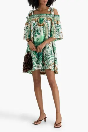 Camilla Colds Shoulder Printed Silk-twill Mini Dress