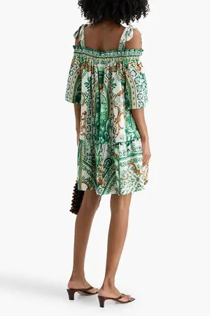 Camilla Colds Shoulder Printed Silk-twill Mini Dress