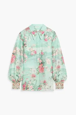 Camilla Crystal-embellished Printed Satin-jacquard Shirt