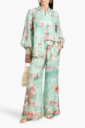 Camilla Crystal-embellished Printed Satin-jacquard Shirt