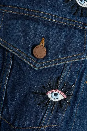 Alice + Olivia Chloe Embellished Cropped Denim Jacket - Dark Denim
