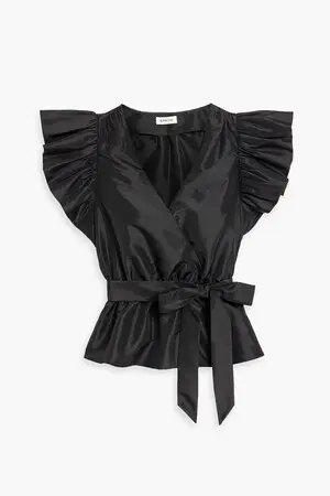 Simkhai Adelaide Wrap-effect Ruffled Taffeta Top