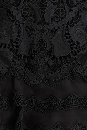 Simkhai Paislee Tiered Guipure Lace, Crepe, And Organza Mini Dress - Black