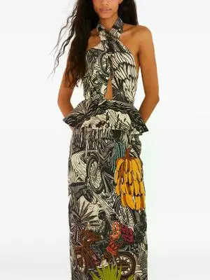 Farm Rio Graphic-print Embroidered Dress - Black