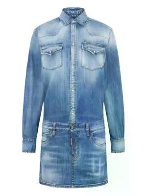 Dsquared2 Light Wash Denim Trucker Dress - Blue