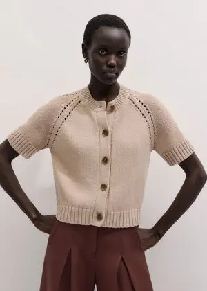 ME+EM Chunky Cotton Knit Cardigan - Stone