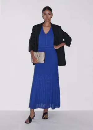 ME+EM Pointelle Knit Maxi Dress With Slip - Deep Blue