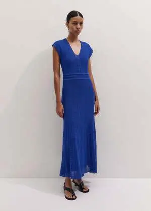 ME+EM Pointelle Knit Maxi Dress With Slip - Deep Blue