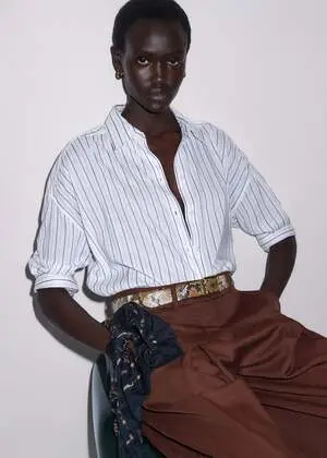 ME+EM Striped Cotton-blend Voile Shirt