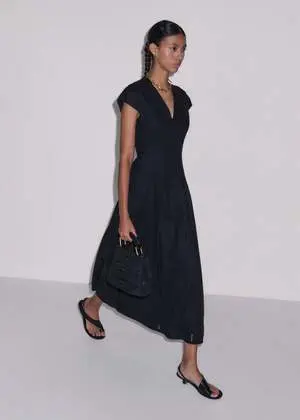 ME+EM Crease-less Linen Embroidered Maxi Dress - Black