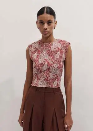 ME+EM Silk Cotton Botanical Print Crop Top