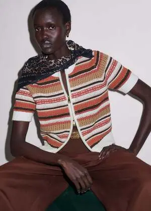 ME+EM Textured Stripe Zip-up Tee