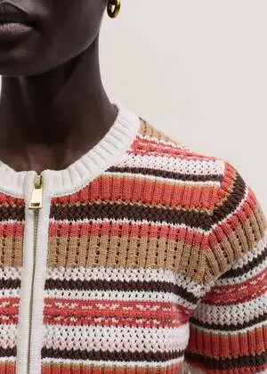 ME+EM Textured Stripe Zip-up Tee
