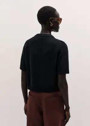 ME+EM Straight Knit Button-through Tee - Black