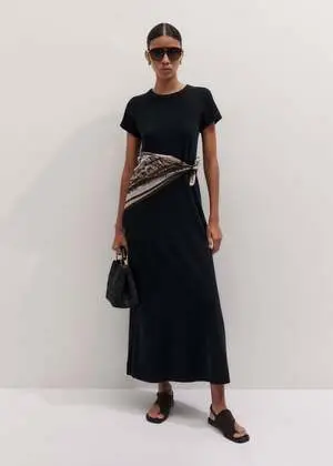 ME+EM Textured A-line Maxi T-shirt Dress - Black