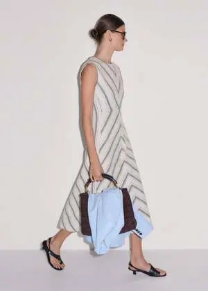 ME+EM Textured Stripe Fit And Flare Midi Dress