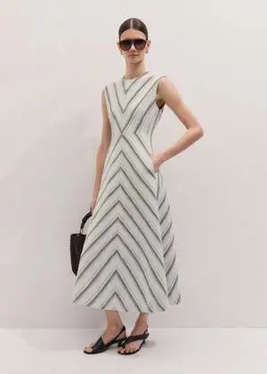 ME+EM Textured Stripe Fit And Flare Midi Dress