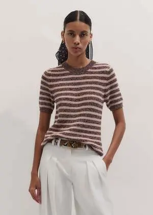 ME+EM Mouliné Stripe Straight Knit Tee - Cinnamon Multi