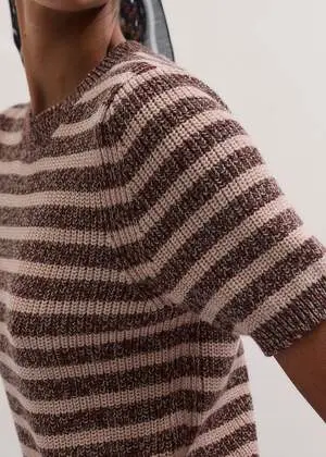 ME+EM Mouliné Stripe Straight Knit Tee - Cinnamon Multi