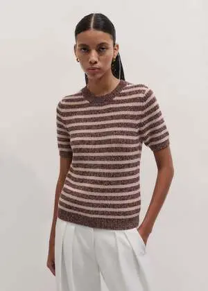 ME+EM Mouliné Stripe Straight Knit Tee - Cinnamon Multi