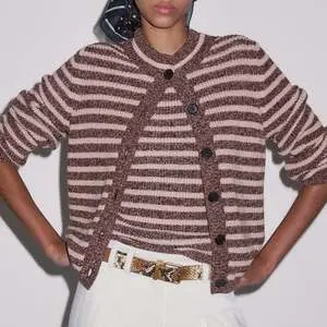 ME+EM Mouliné Stripe Straight Knit Tee - Cinnamon Multi