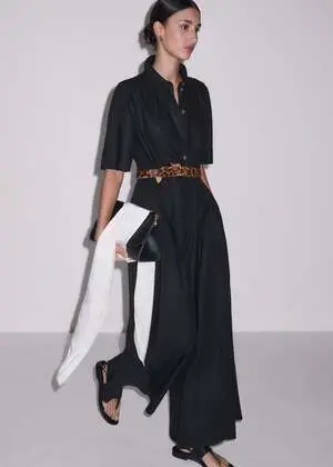ME+EM Crease-less Linen Culotte Jumpsuit With Belt - Black