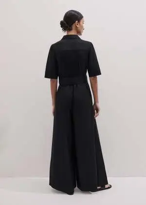 ME+EM Crease-less Linen Culotte Jumpsuit With Belt - Black