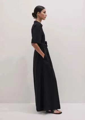 ME+EM Crease-less Linen Culotte Jumpsuit With Belt - Black