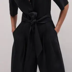 ME+EM Crease-less Linen Culotte Jumpsuit With Belt - Black