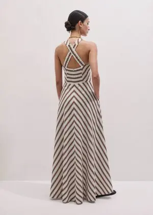 ME+EM Crease-less Linen Halterneck Stripe Maxi Dress