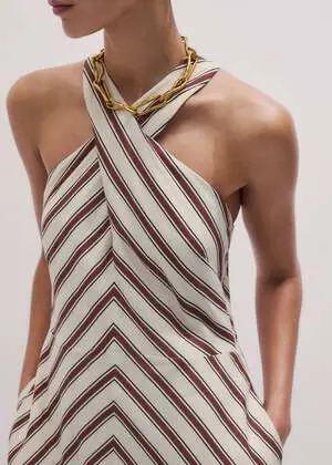 ME+EM Crease-less Linen Halterneck Stripe Maxi Dress