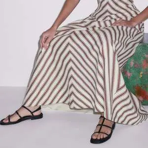 ME+EM Crease-less Linen Halterneck Stripe Maxi Dress