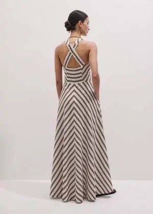 ME+EM Crease-less Linen Halterneck Stripe Maxi Dress