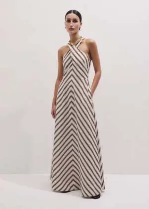 ME+EM Crease-less Linen Halterneck Stripe Maxi Dress