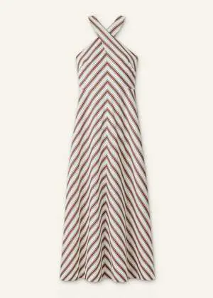 ME+EM Crease-less Linen Halterneck Stripe Maxi Dress