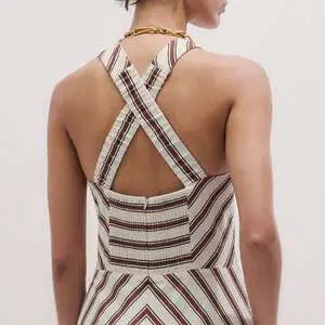 ME+EM Crease-less Linen Halterneck Stripe Maxi Dress