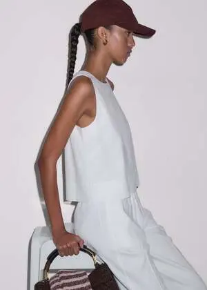 ME+EM Crease-less Linen Crop Shell Top - Soft White