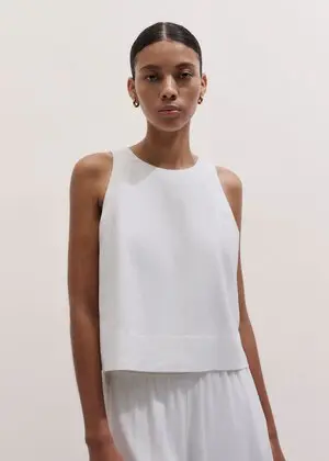 ME+EM Crease-less Linen Crop Shell Top - Soft White