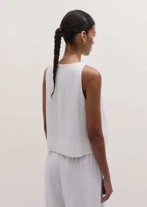 ME+EM Crease-less Linen Crop Shell Top - Soft White