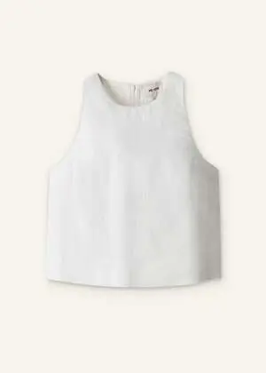ME+EM Crease-less Linen Crop Shell Top - Soft White