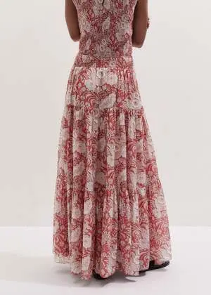 ME+EM Silk Cotton Botanical Print Full Length Skirt
