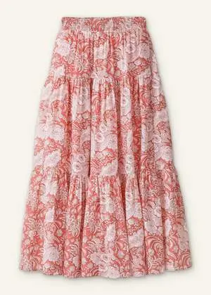 ME+EM Silk Cotton Botanical Print Full Length Skirt
