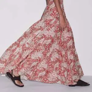 ME+EM Silk Cotton Botanical Print Full Length Skirt