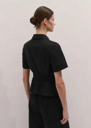 ME+EM Crease-less Linen Top With Shirred Waist