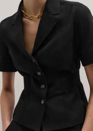 ME+EM Crease-less Linen Top With Shirred Waist