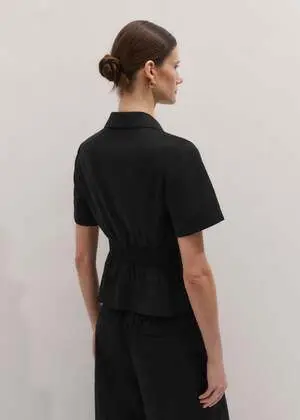ME+EM Crease-less Linen Top With Shirred Waist