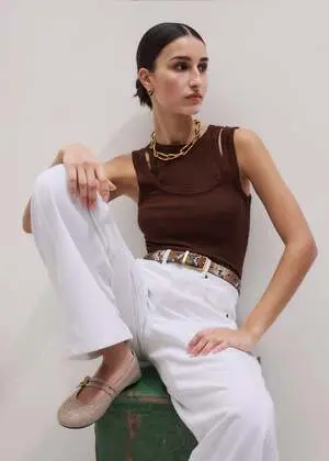ME+EM Double Layer Slim Vest Set - Cinnamon Brown