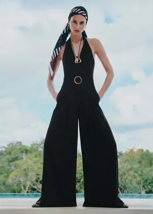 ME+EM Crease-less Linen Wide Leg Jumpsuit - Black
