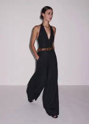 ME+EM Crease-less Linen Wide Leg Jumpsuit - Black